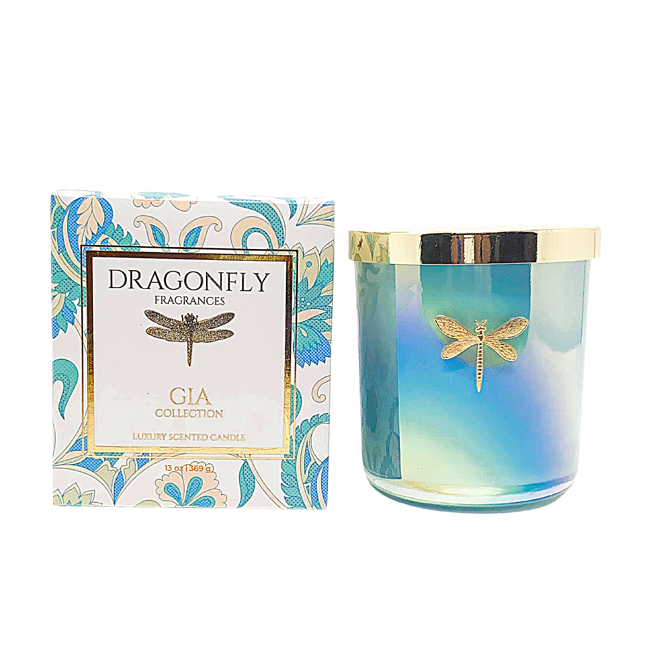 Gia Candle - Iridescent Aqua - WHITE EUCALYPTUS – Dragonfly Fragrances